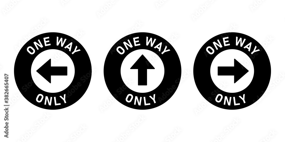 Set of One Way Only Round Floor Marking Adhesive Sticker Icon with ...