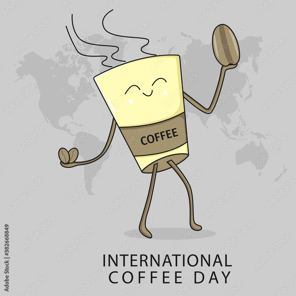 Vector illustration of Cute Coffee Character international Celebrate ...
