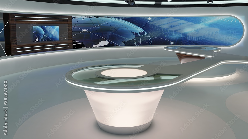 ภาพประกอบสต็อก Virtual TV Studio News Set 28-3. 3d Rendering. Virtual ...