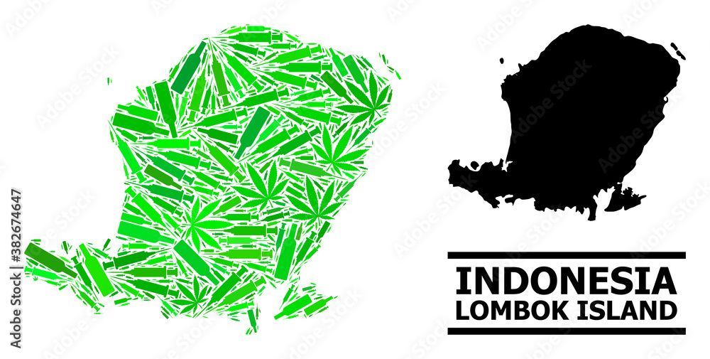 Addiction mosaic and solid map of Lombok Island. Vector map of Lombok ...