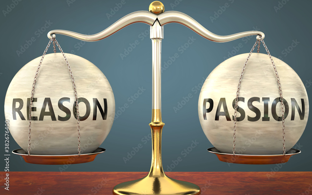 Illustrazione Stock reason and passion staying in balance - pictured as ...