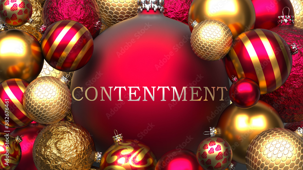 Contentment and Xmas, pictured as red and golden, luxury Christmas ...