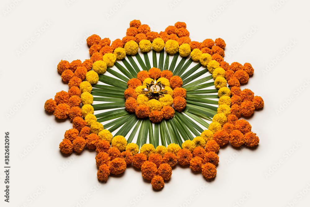 Flower rangoli or design pattern or arrangement for Indian festivals ...