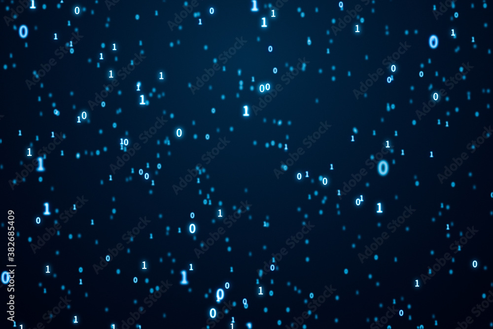 Binary coding numbers scatting on dark background, 3d rendering. Stock ...