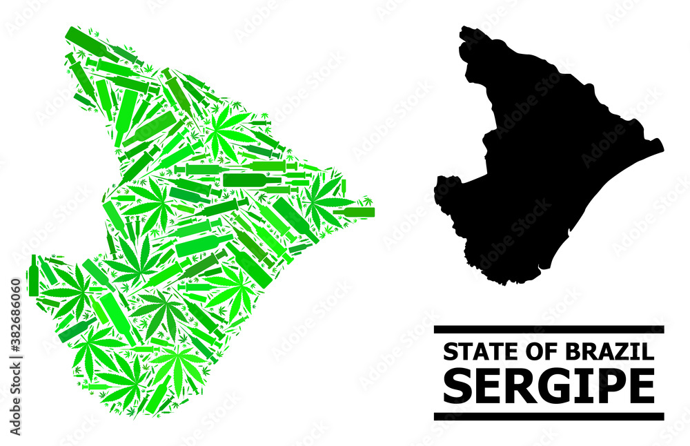 Addiction mosaic and usual map of Sergipe State. Vector map of Sergipe ...