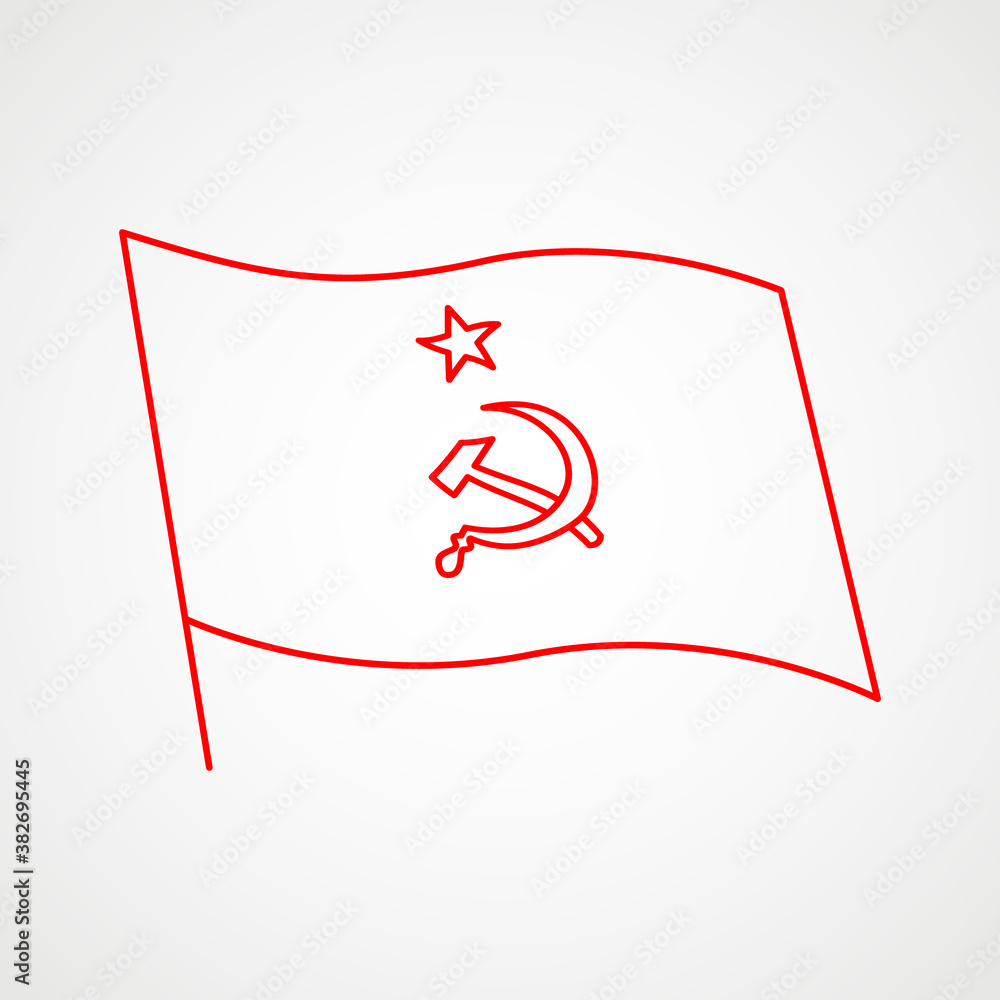 Linear icon of the communist flag with soviet emblem. Hammer and sickle ...