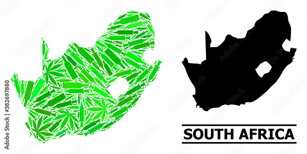 Drugs mosaic and solid map of South African Republic. Vector map of ...