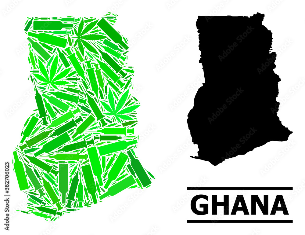 Addiction mosaic and solid map of Ghana. Vector map of Ghana is ...