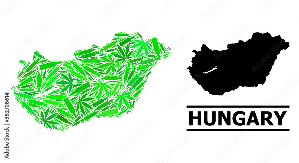 Drugs mosaic and solid map of Hungary. Vector map of Hungary is created ...