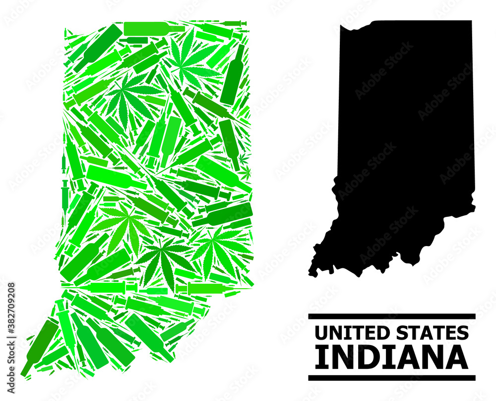 Addiction mosaic and solid map of Indiana State. Vector map of Indiana ...
