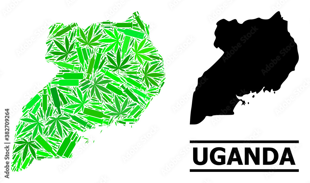 Addiction mosaic and usual map of Uganda. Vector map of Uganda is ...