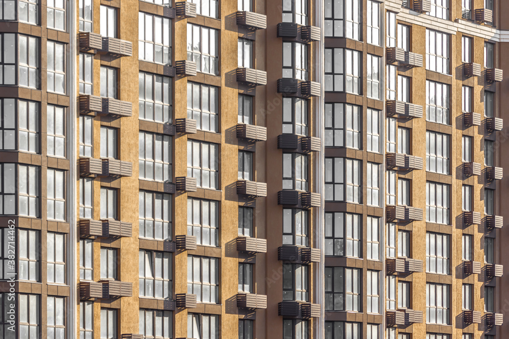 Many floors. Facade of a new house. Geometry in architecture ...