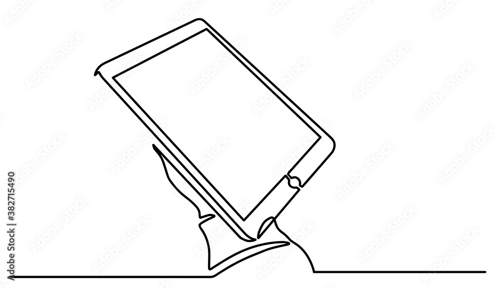 Continuous line drawing of hand touching digital tablet. One line hand ...