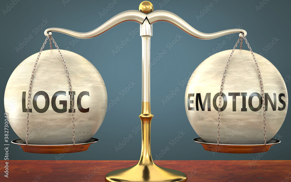 logic and emotions staying in balance - pictured as a metal scale with ...