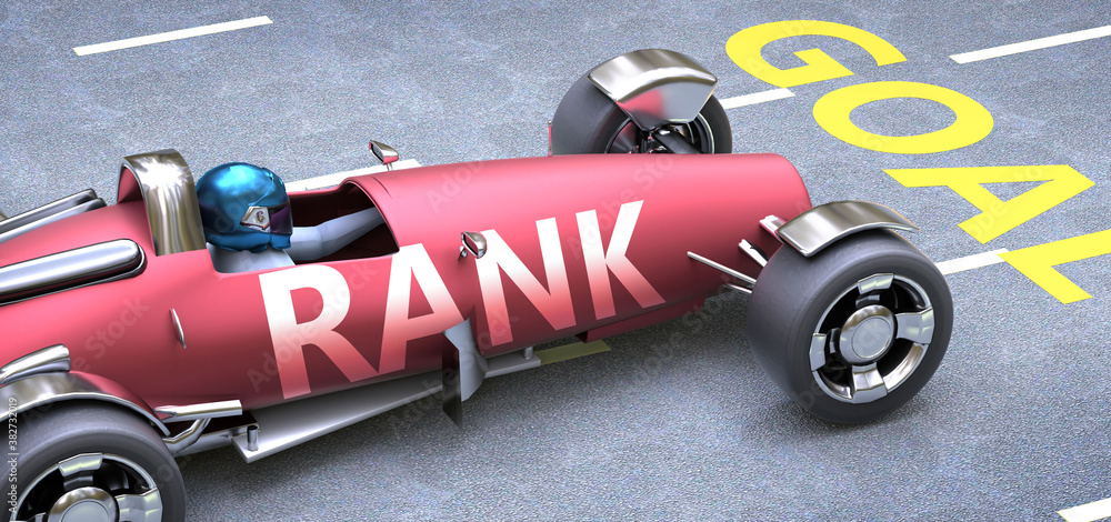 Rank helps reaching goals, pictured as a race car with a phrase Rank as ...