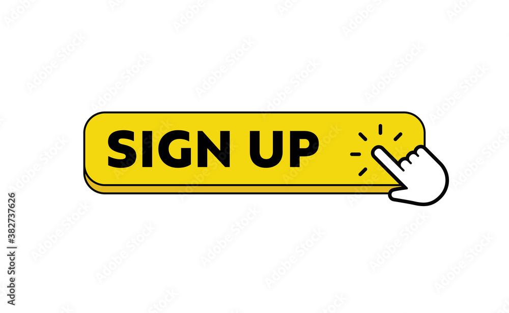 Sign up button with hand clicking icon. Stock Vector | Adobe Stock
