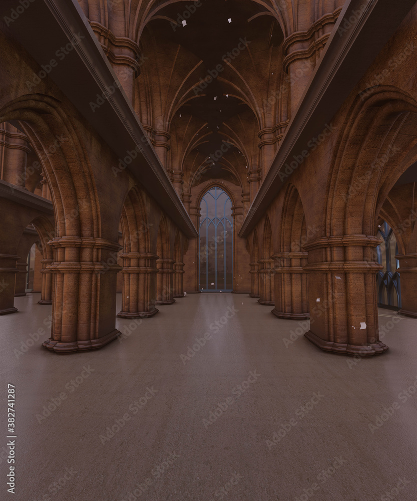 A fantasy gothic temple. A beautiful architecture with majestic arches ...