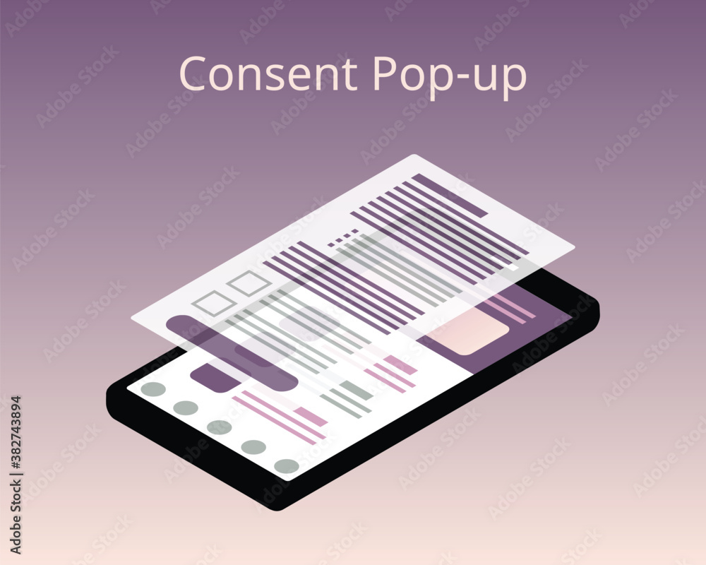 Consent Pop-up to give consent to compliance with GDPR or PDPA vector ...