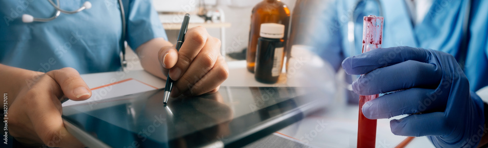 Medical technology concept The doctor works with mobile phones ...