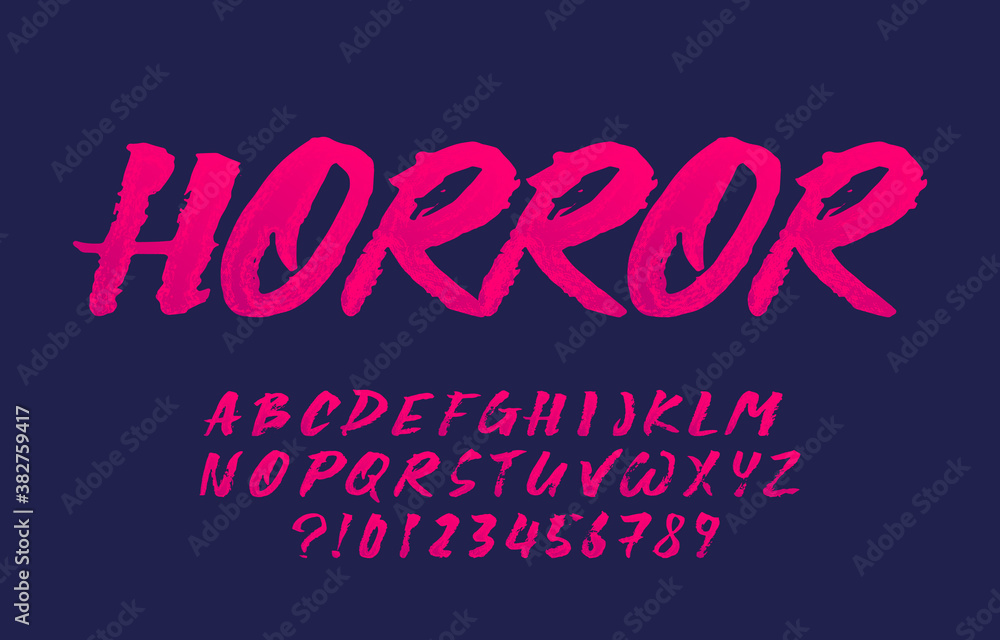 Horror alphabet font. Brush stroke letters and numbers. Hand drawn ...