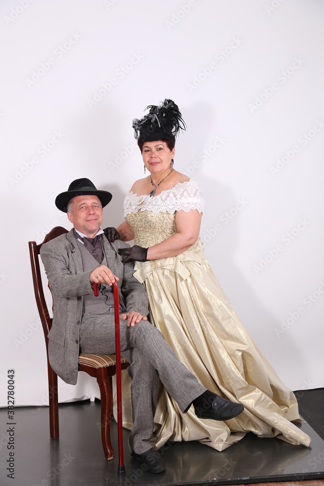 Retro. Married couple. Costumes of the 18th century. Studio shooting ...