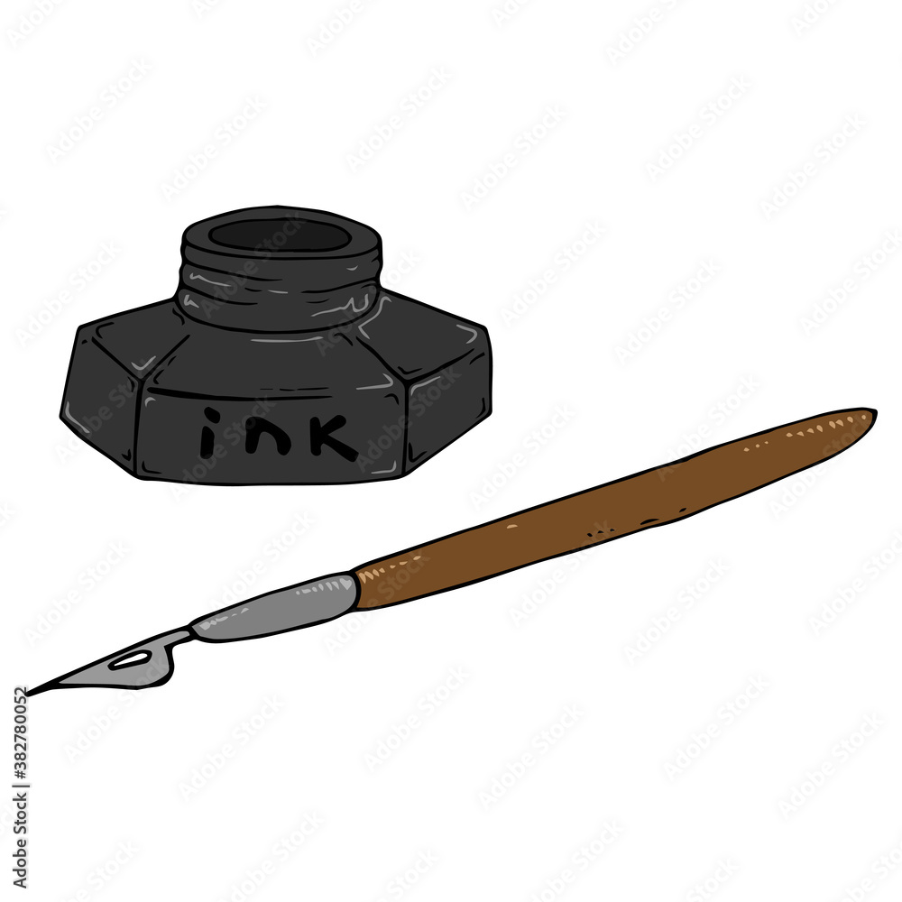 Inkwell with a pen for calligraphy. Vector illustration of a pen and ...