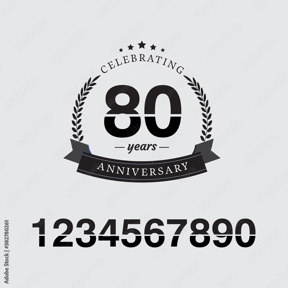 80 year anniversary celebration emblem. anniversary logo label, black ...