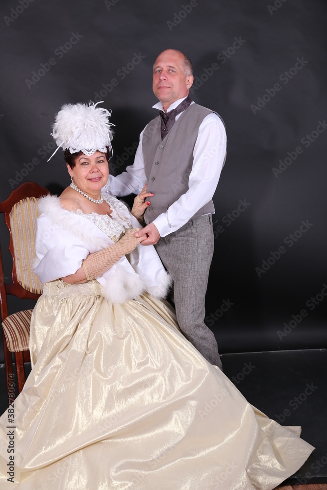 Retro. Married couple. Costumes of the 18th century. Studio shooting ...