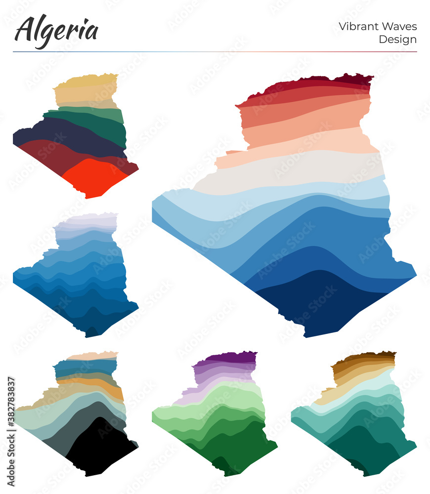 Set of vector maps of Algeria. Vibrant waves design. Bright map of ...