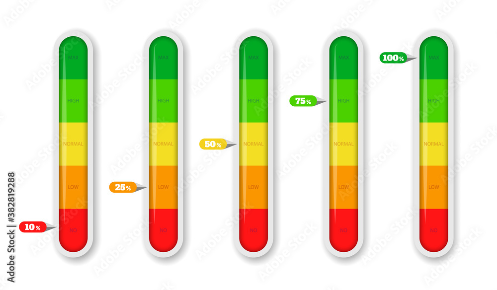 Color coded progress, level indicator with units. Vector illustartion ...