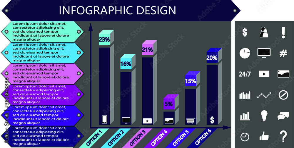 infographic with vertical chart, text boxes and additional icon set ...