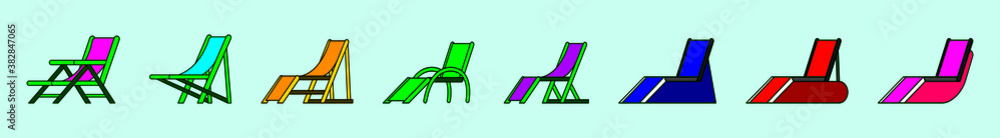 set of deck chair cartoon icon design template with various models ...