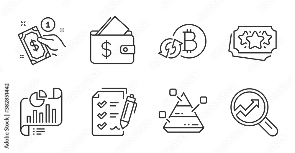 Wallet, Loyalty points and Report document line icons set. Refresh bitcoin, Survey checklist and ...