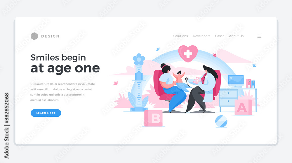 Baby pediatric prevention landing page banner. Childrens doctor ...