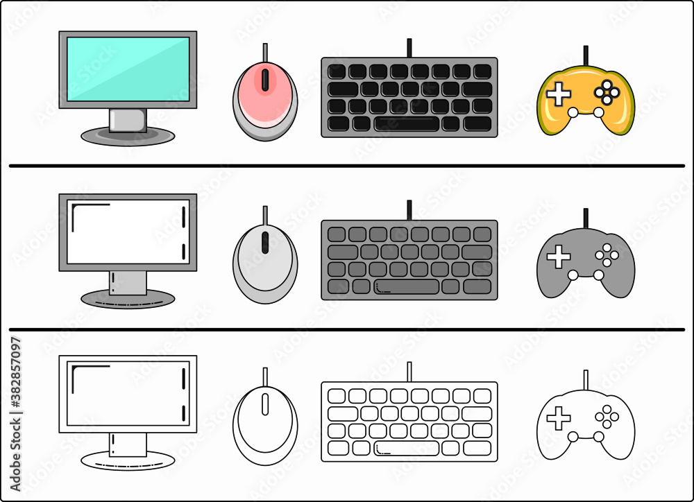Vetor de computer icon set. A set of input and output devices of ...