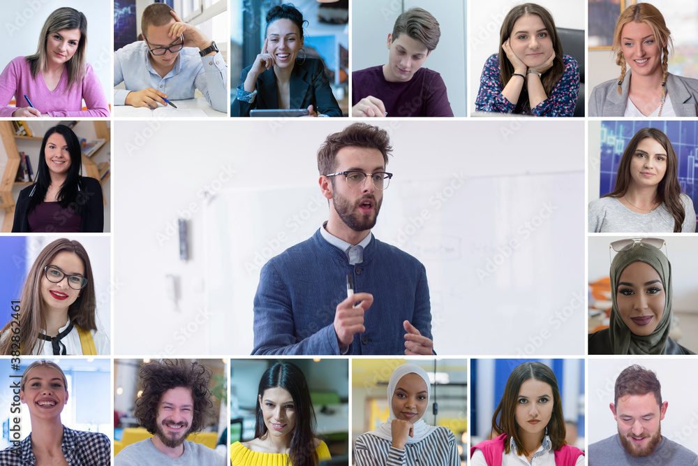 Online remote learning. Digital video conference chat with students ...