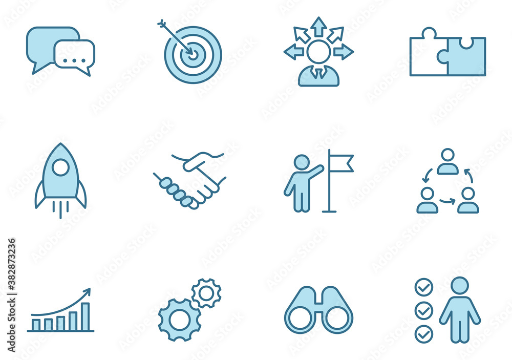 teamwork line vector icons in two colors isolated on white background ...