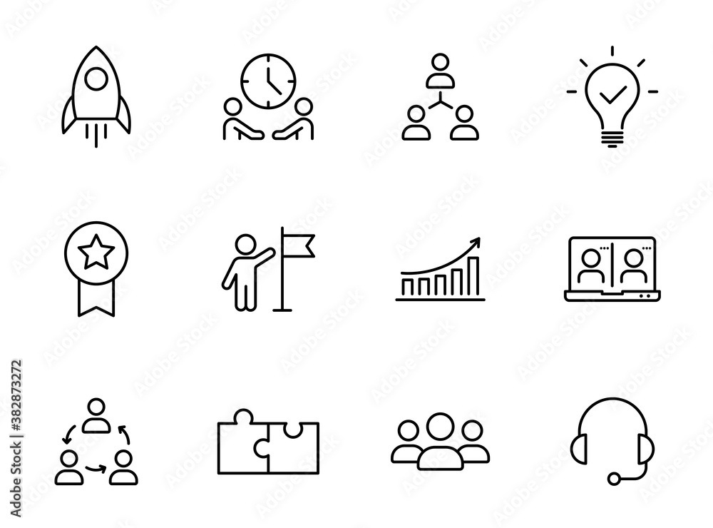 teamwork linear vector icons isolated on white. teamwork icon set for ...