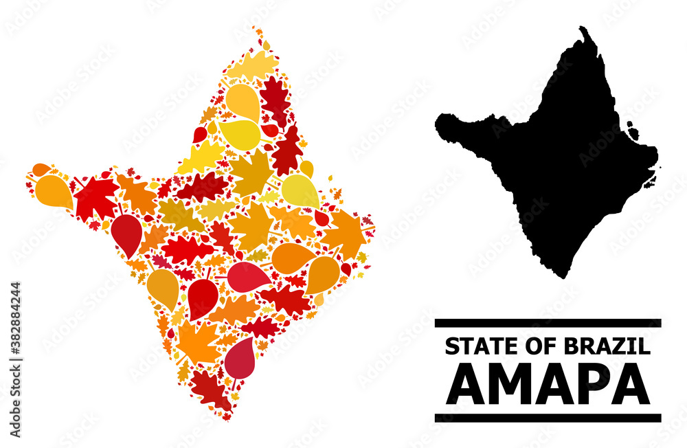Mosaic autumn leaves and solid map of Amapa state. Vector map of Amapa ...
