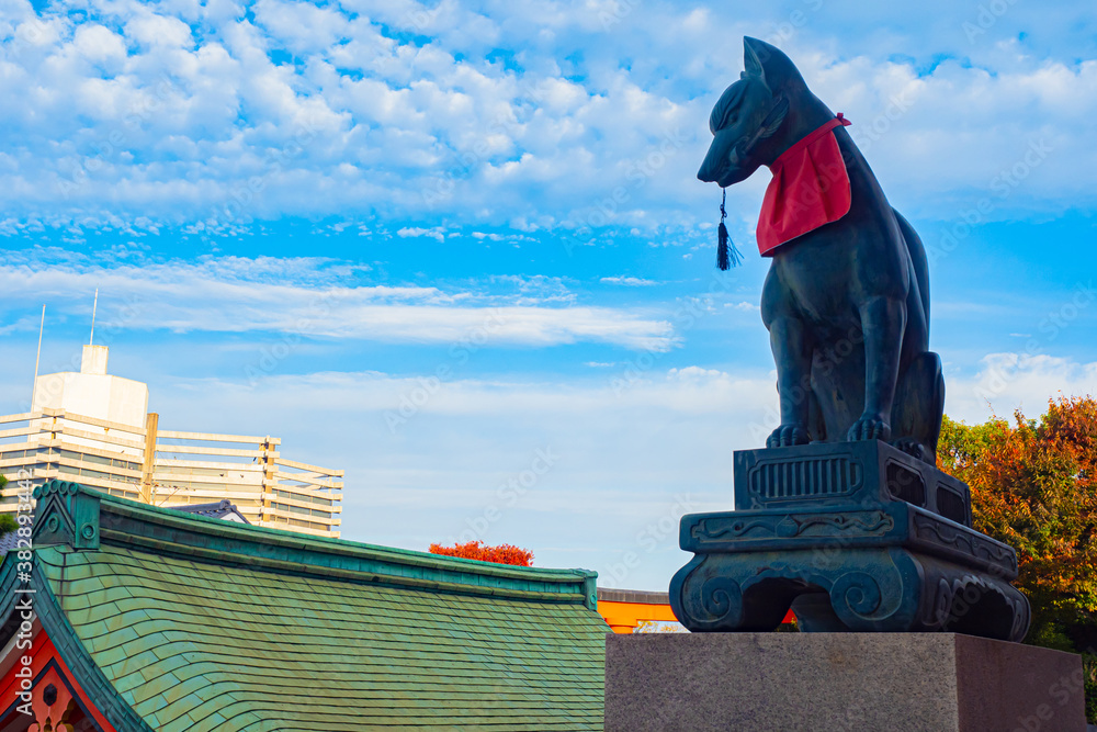 Japan. Fox at the Fushimi Inari Temple in Kyoto. Mythology. The symbol ...