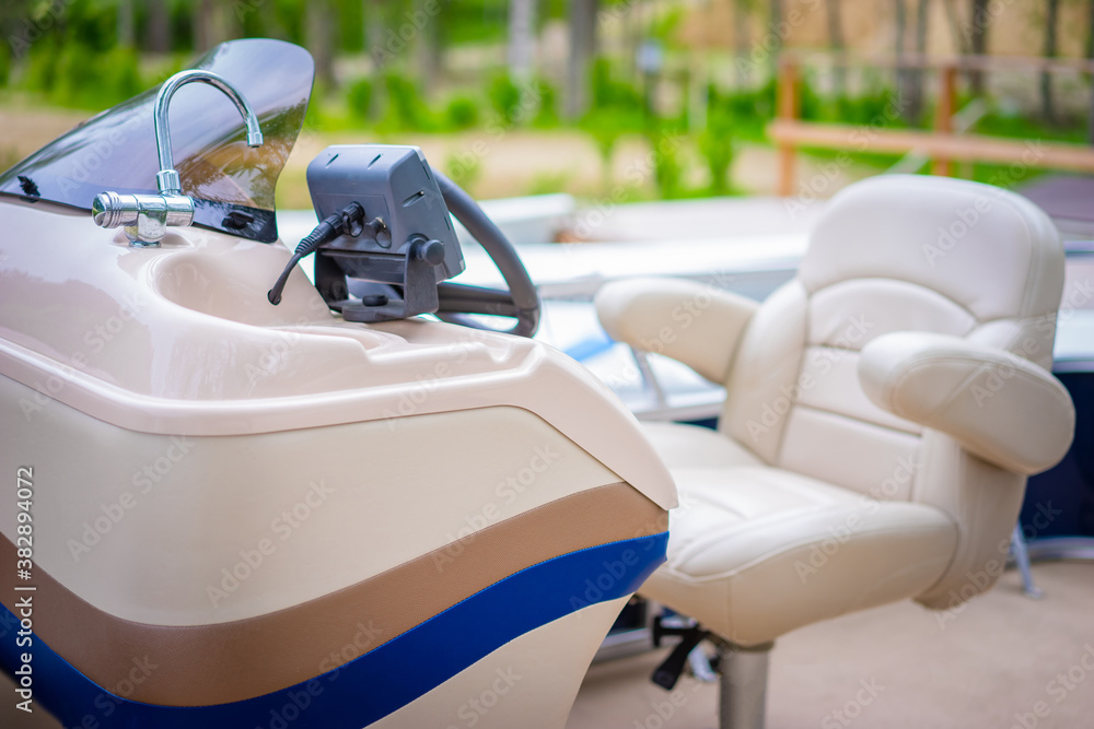 Speedboat. A fragment ship. Control of the boat. Travel on the lake ...