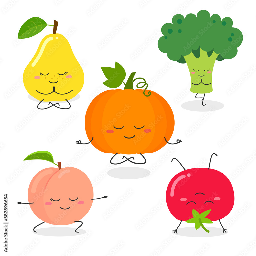 Fruit and vegetable yoga poses vector set Stock Vector | Adobe Stock
