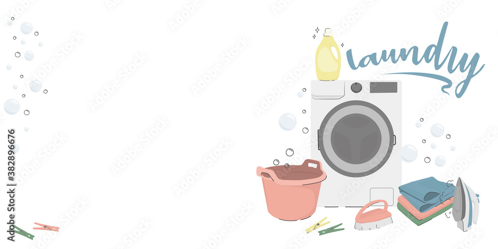 Hand drawn laundry vector illustration of washing icons isolated on ...