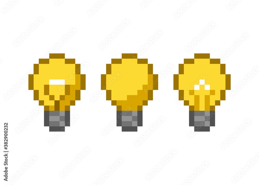 Pixel art 8-bit light bulbs set icons - isolated editable vector ...
