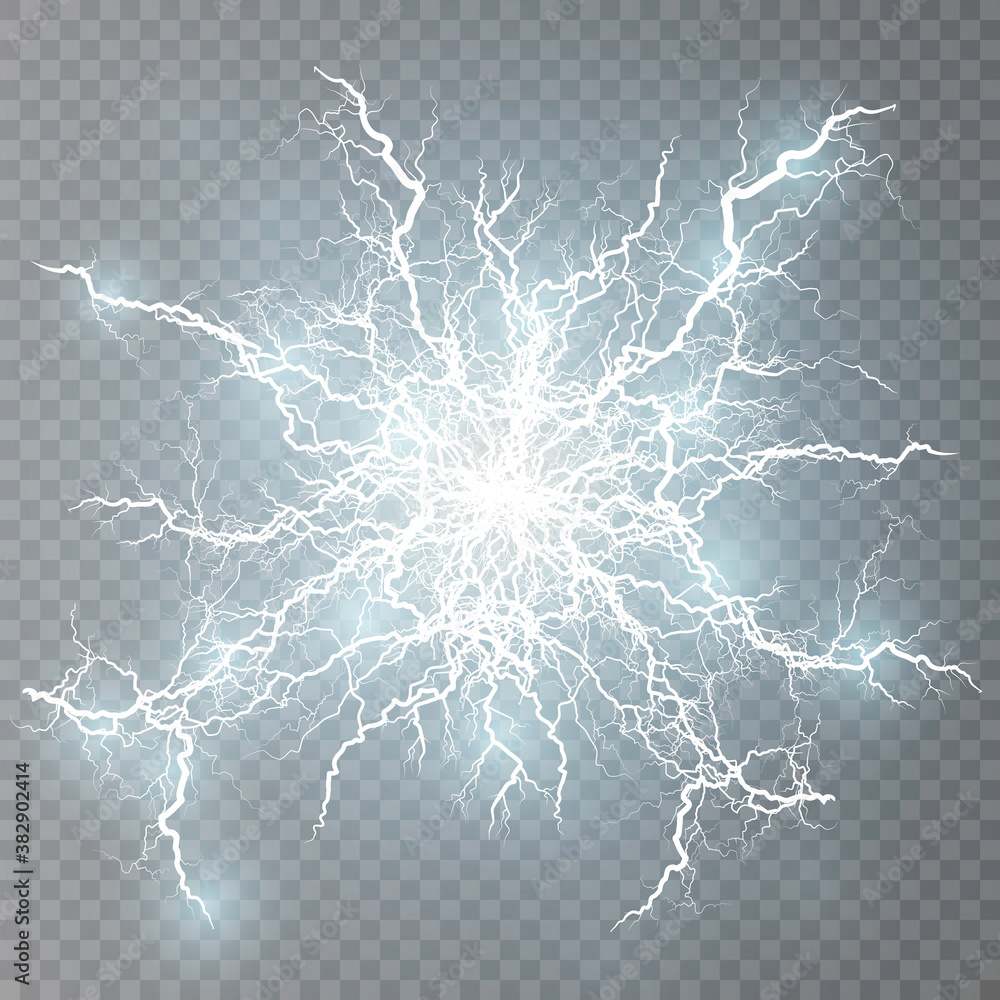 Lightning flash light thunder sparks on a transparent background ...