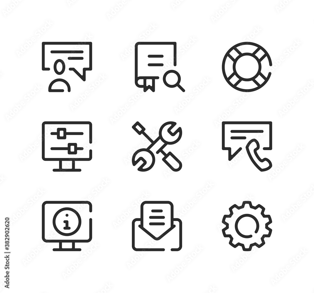 Technical support line icons set. Modern graphic design concepts, black stroke linear symbols ...