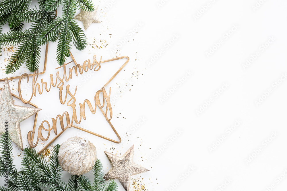 Christmas is coming - poster or postcard design. Stock Photo | Adobe Stock