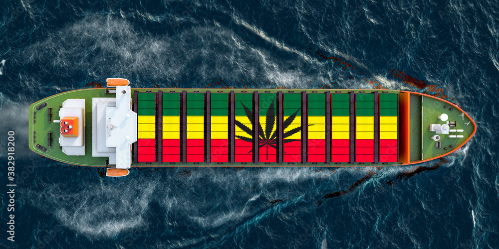 Freighter ship with smuggle drugs in cargo containers sailing in ocean ...