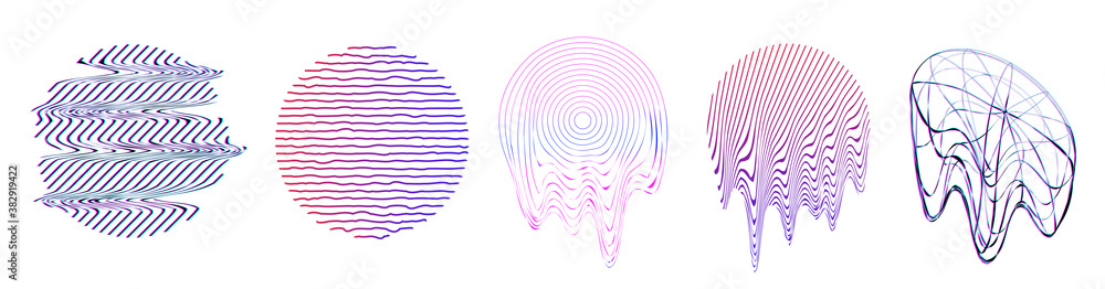 Circle and shapes flowing wave surface elements with colorful soft tone ...