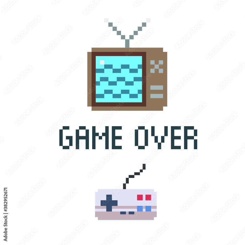 Vetor de game over, old school 8 bit game poster, old TV and joystick ...